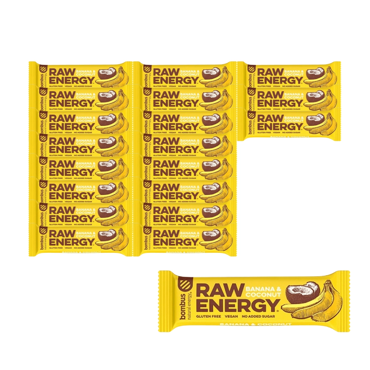 PACHET 20 x RAW ENERGY bar fără gluten cu banane și nucă de cocos 50 g ...